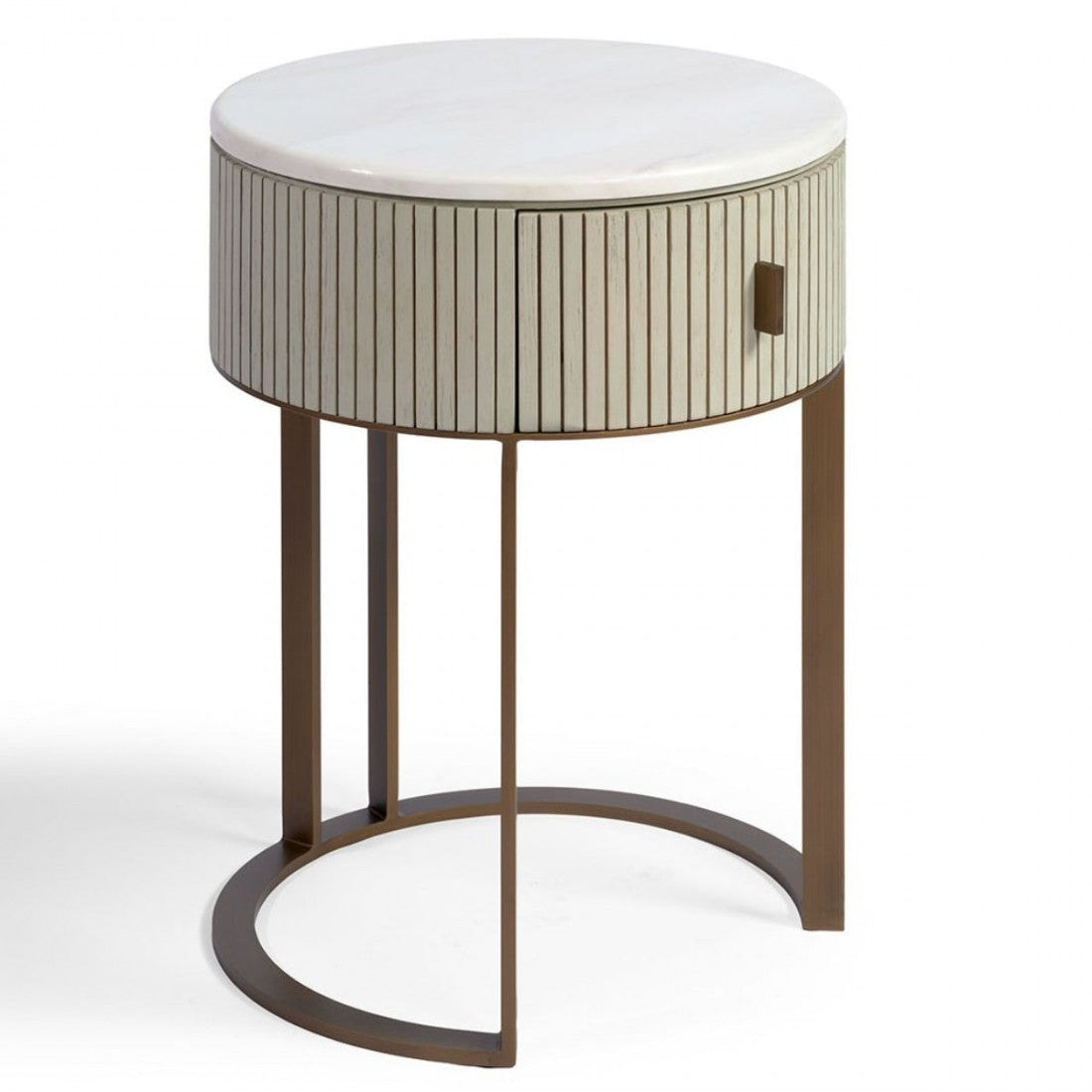 Alegra Round Slatted Oak Wood Bedside Table Single Drawer – Maison Rêves UK