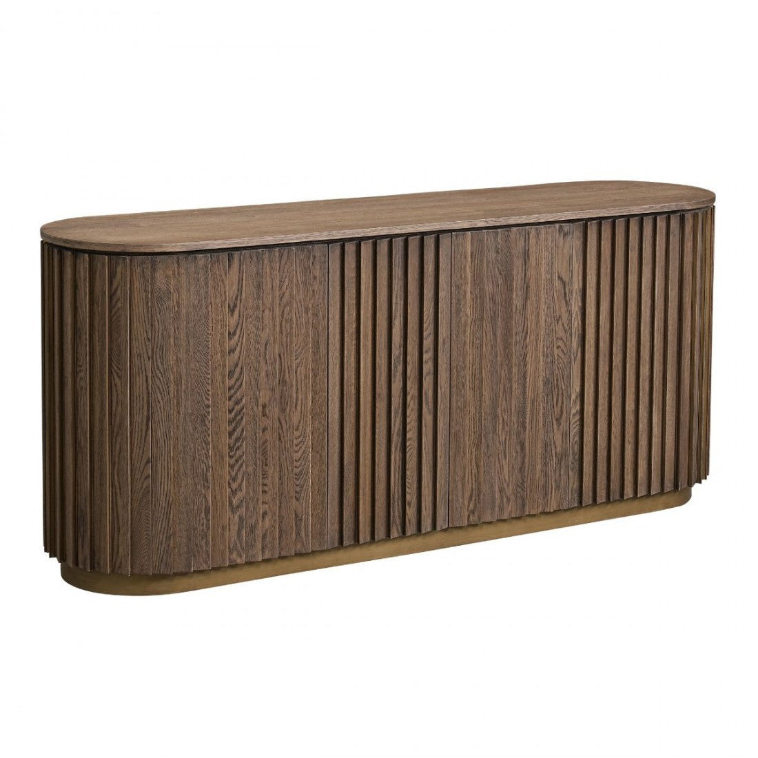 Bremen Brown Oak Wood Slatted Oval Sideboard – Maison Rêves UK