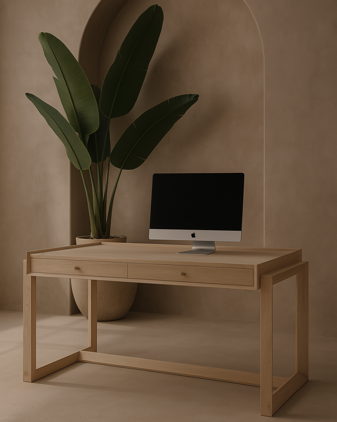 Offset Solid Oak Desk - Natural – Maison Rêves UK