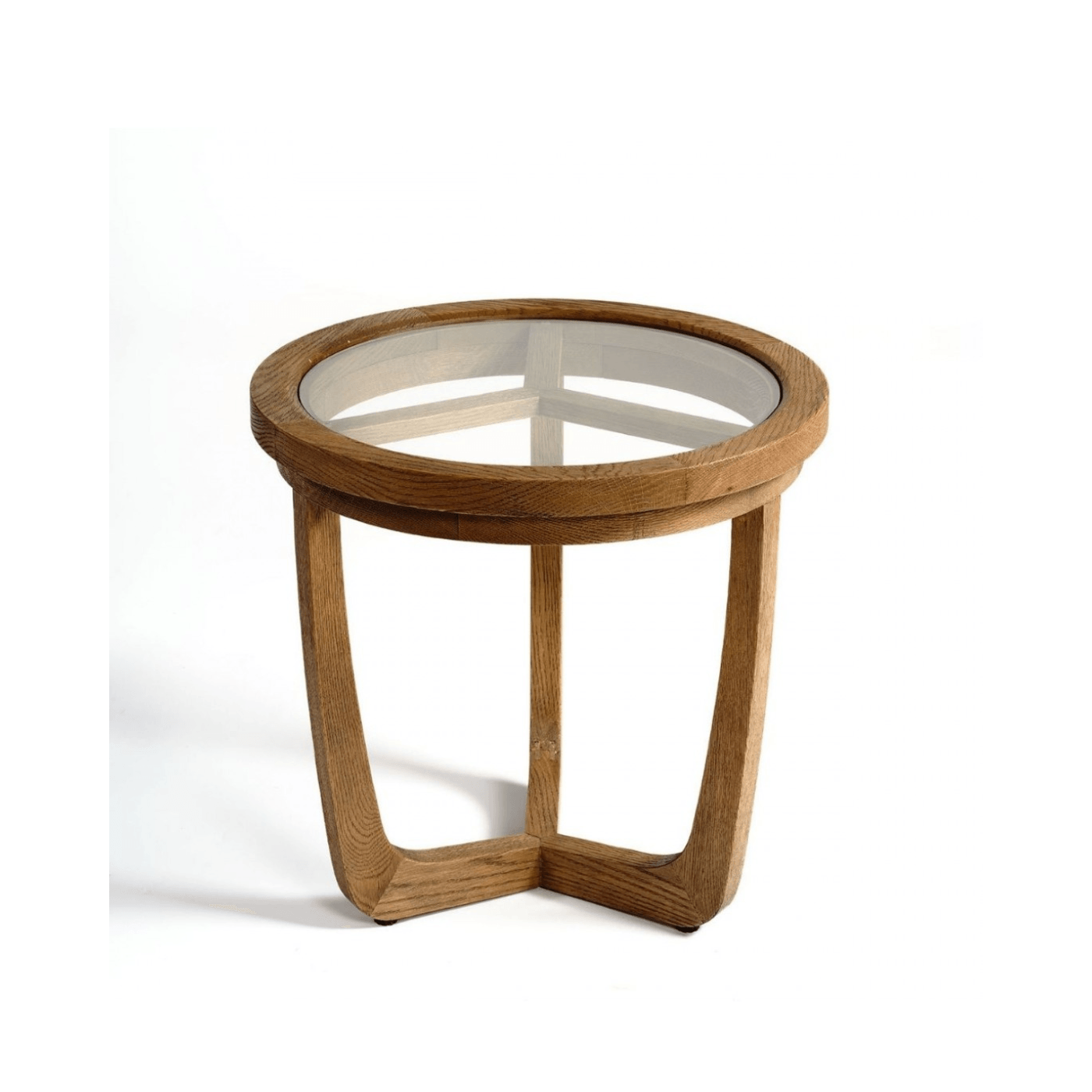 Ariana Natural Oak Wood Round Side Table with Glass Top – Maison Rêves UK