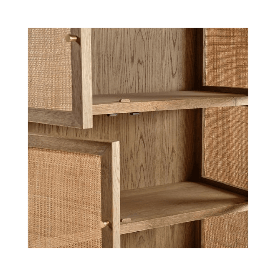Arlet Natural Oak Wood Cabinet with Weaved Doors – Maison Rêves UK