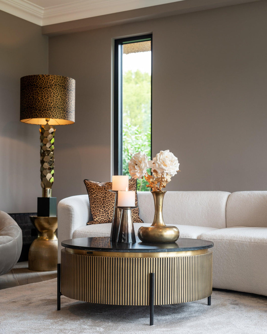 Ironville Circular Gold Coffee Table with Black Marble Top by Richmond ...